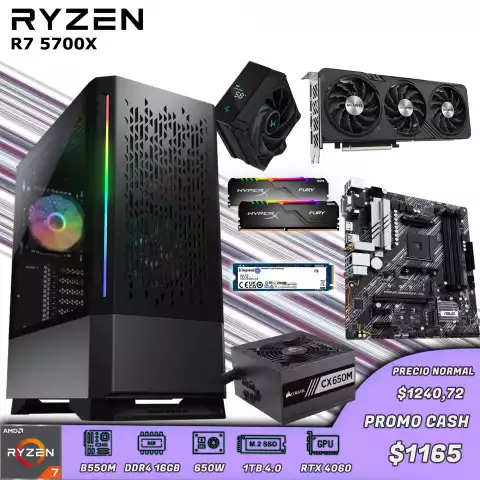 CPU Gamer Ryzen 7 5700X | 16GB DDR4 | 1TB 4.0 | RTX 4060 | Quito Ecuador