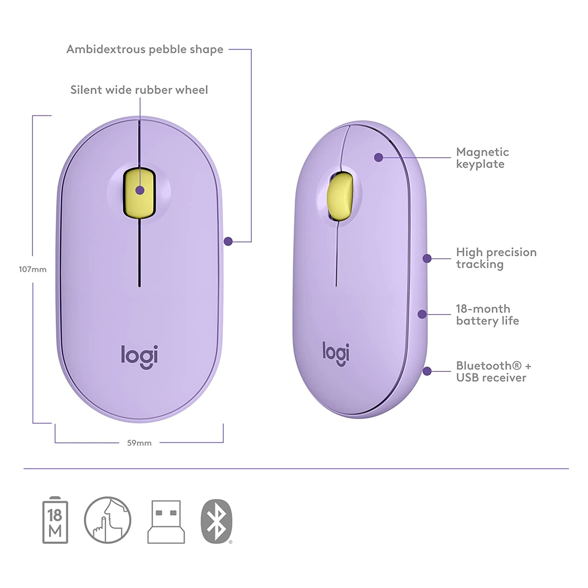 Mouse Logitech M350 Pebble Bluetooth Wireless Lavanda | Quito Ecuador